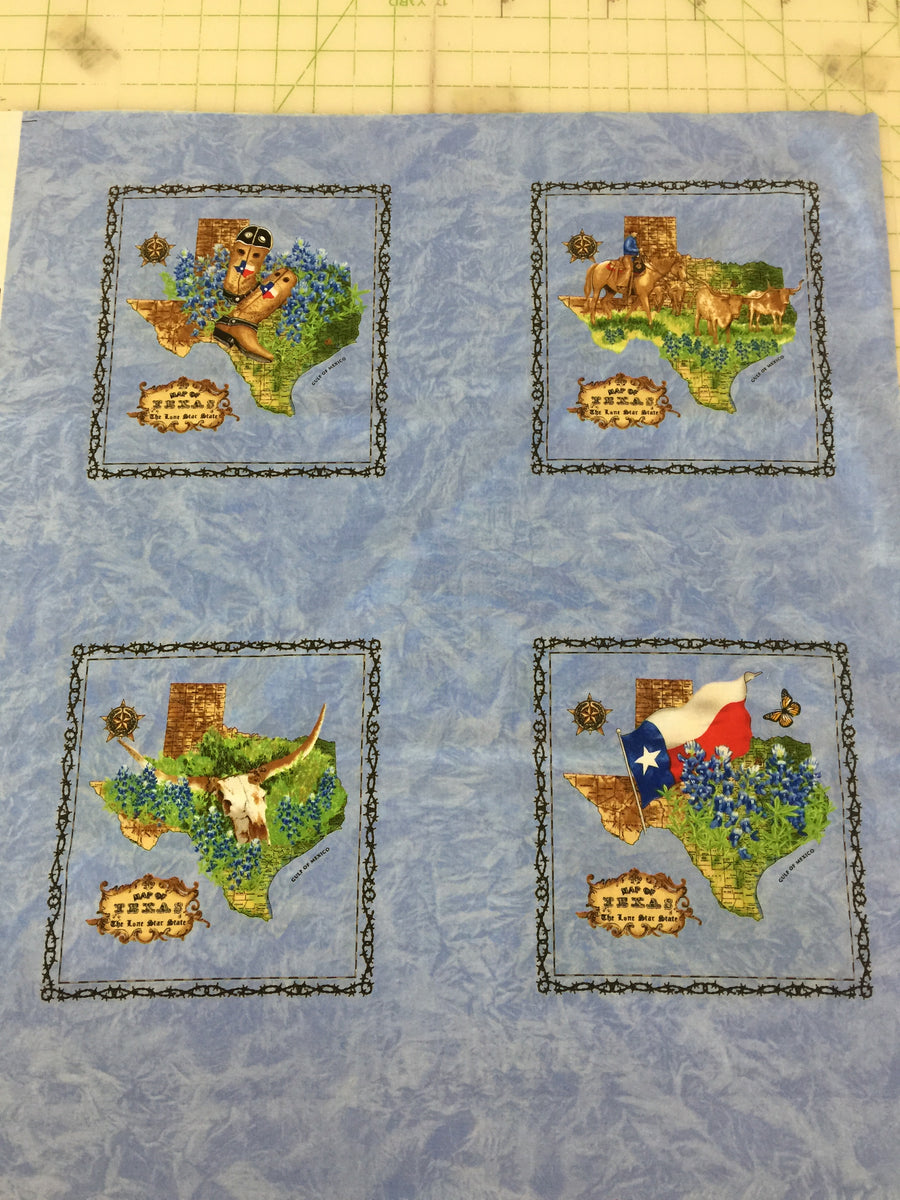 #536 - Panel - Moda - Texas Theme With Multi Colors On Blue ...
